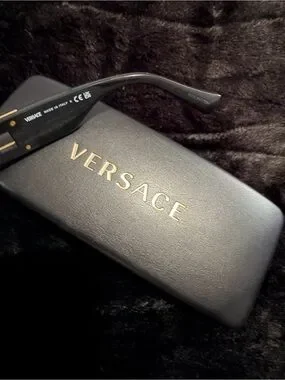 Versace | Accessories | Versace Black Rectangular Sunglasses With Gold ...